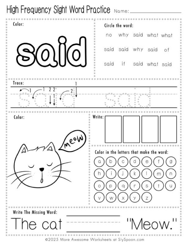 Boost Early Literacy Skills with Free Printable Sight Word Worksheets ...