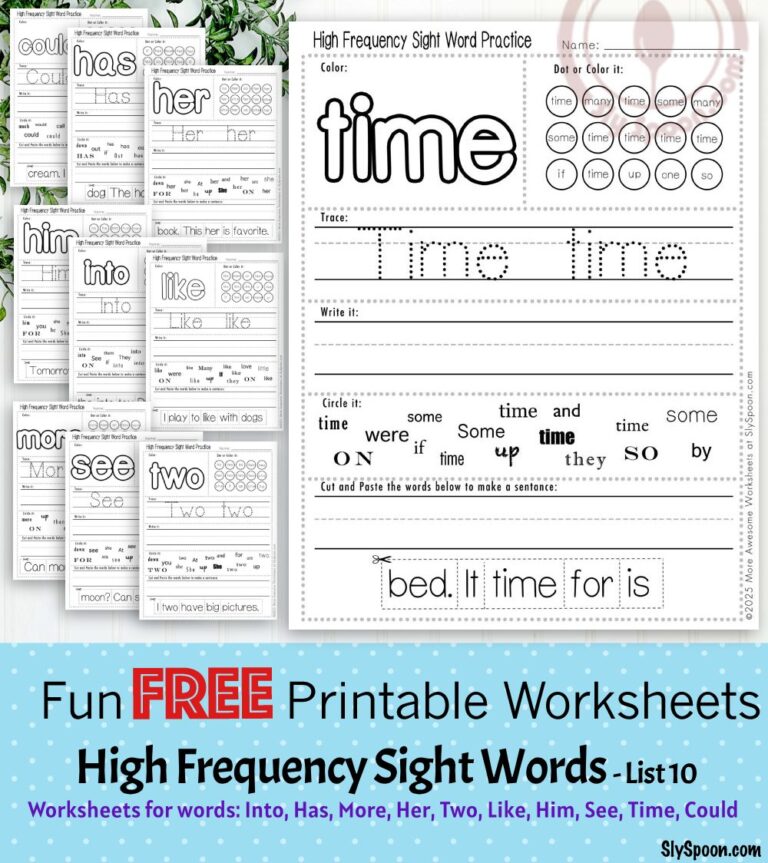 Free Printable High Frequency Sight Word Worksheets for Words: Into ...