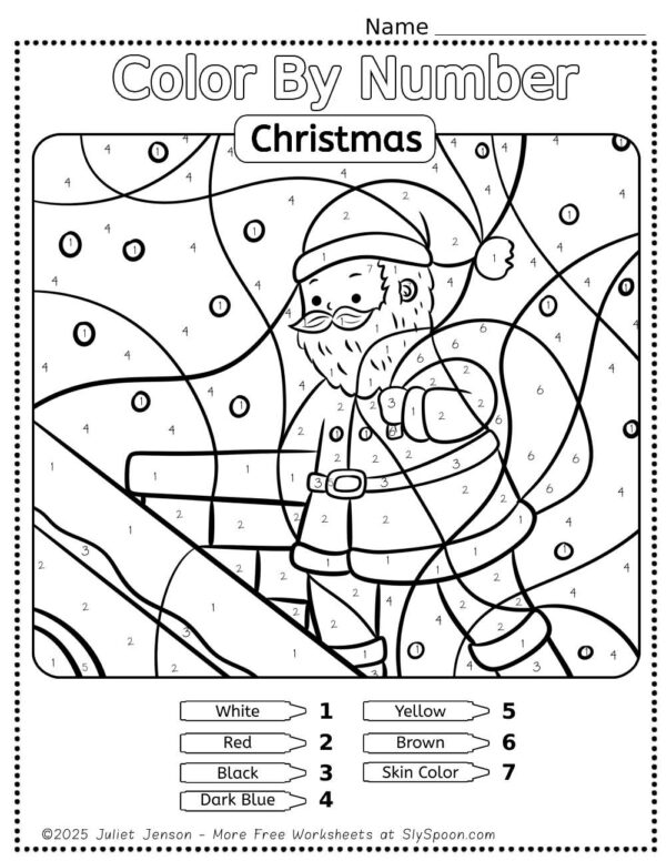 10 Free Printable Christmas Themed Color by Number Worksheets for Easy ...