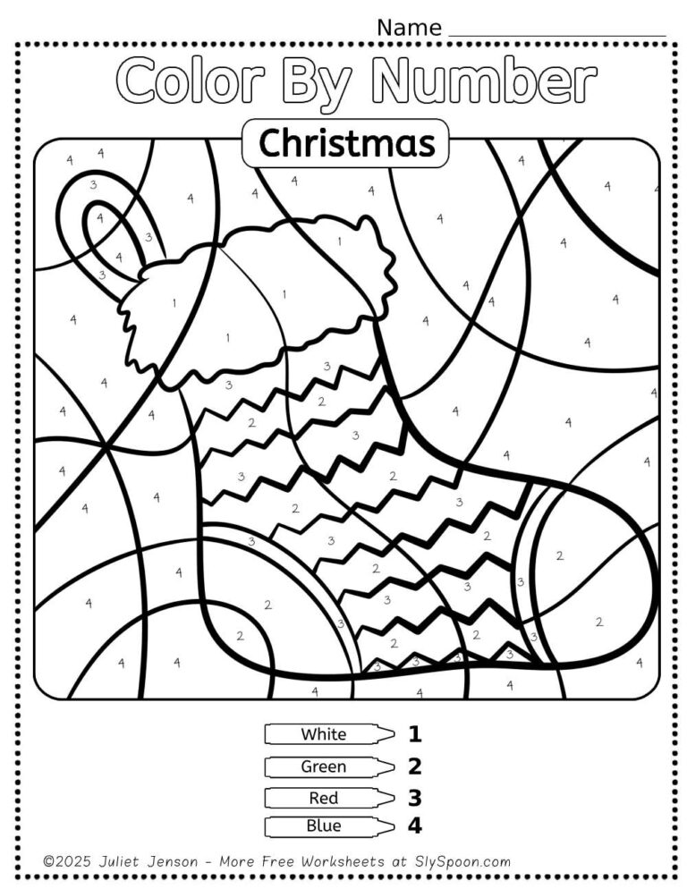 10 Free Printable Christmas Themed Color by Number Worksheets for Easy ...