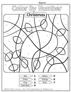 10 Free Printable Christmas Themed Color by Number Worksheets for Easy ...