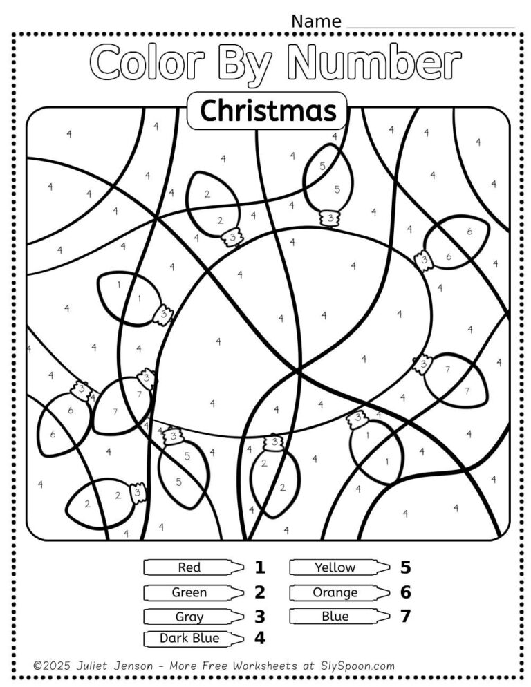 10 Free Printable Christmas Themed Color by Number Worksheets for Easy ...