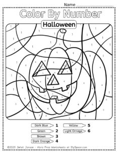 10 Free Printable Halloween Themed Color by Number Worksheets for Easy ...