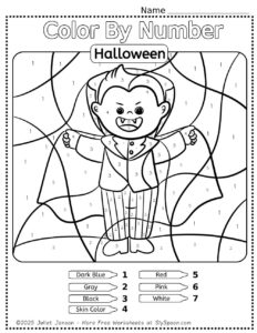 10 Free Printable Halloween Themed Color by Number Worksheets for Easy ...