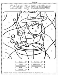 10 Free Printable Halloween Themed Color by Number Worksheets for Easy ...