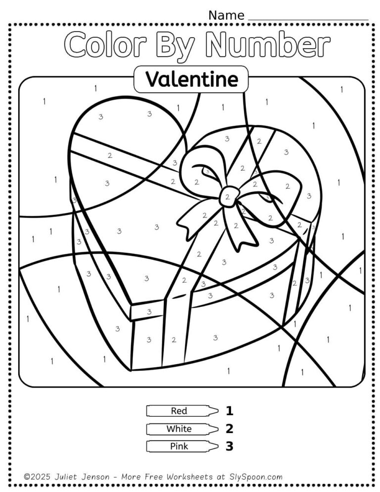 10 Free Printable Valentine Themed Color by Number Worksheets for Easy ...