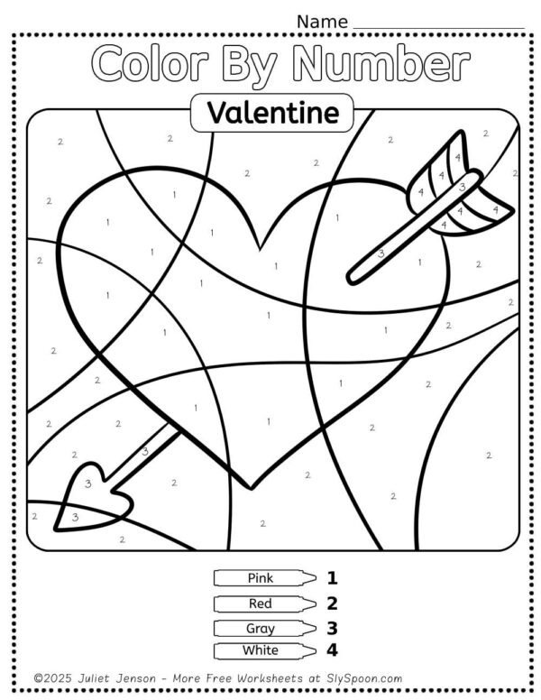 10 Free Printable Valentine Themed Color by Number Worksheets for Easy ...