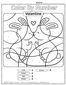 10 Free Printable Valentine Themed Color by Number Worksheets for Easy ...