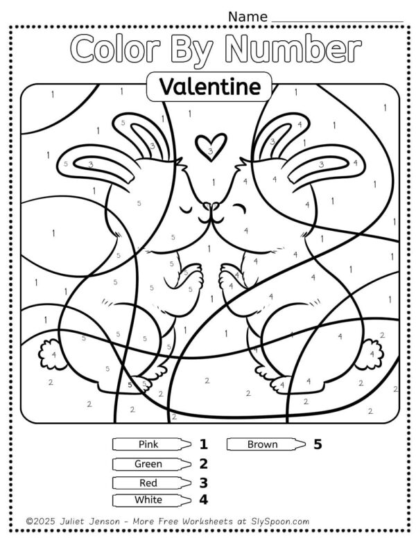 10 Free Printable Valentine Themed Color by Number Worksheets for Easy ...
