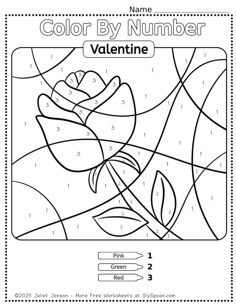 10 Free Printable Valentine Themed Color by Number Worksheets for Easy ...