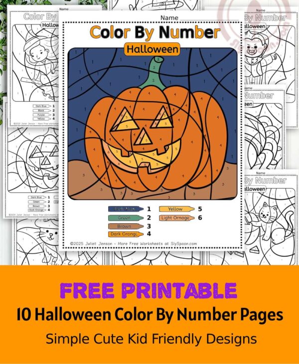 10 Free Printable Halloween Themed Color by Number Worksheets for Easy ...