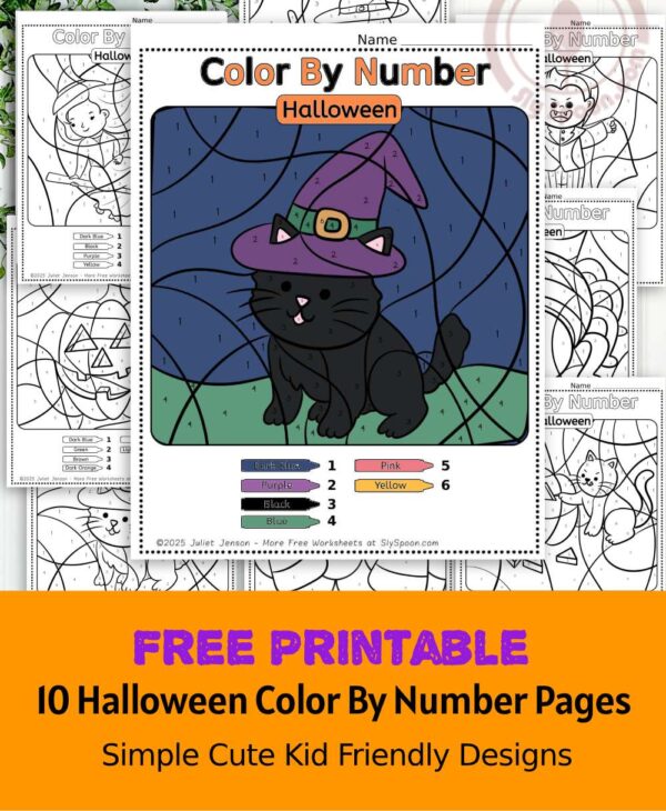 10 Free Printable Halloween Themed Color by Number Worksheets for Easy ...
