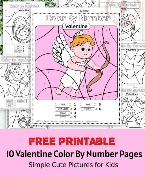 10 Free Printable Valentine Themed Color by Number Worksheets for Easy ...