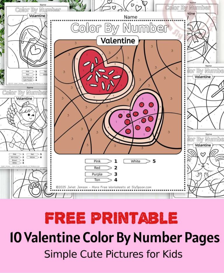 10 Free Printable Valentine Themed Color by Number Worksheets for Easy ...