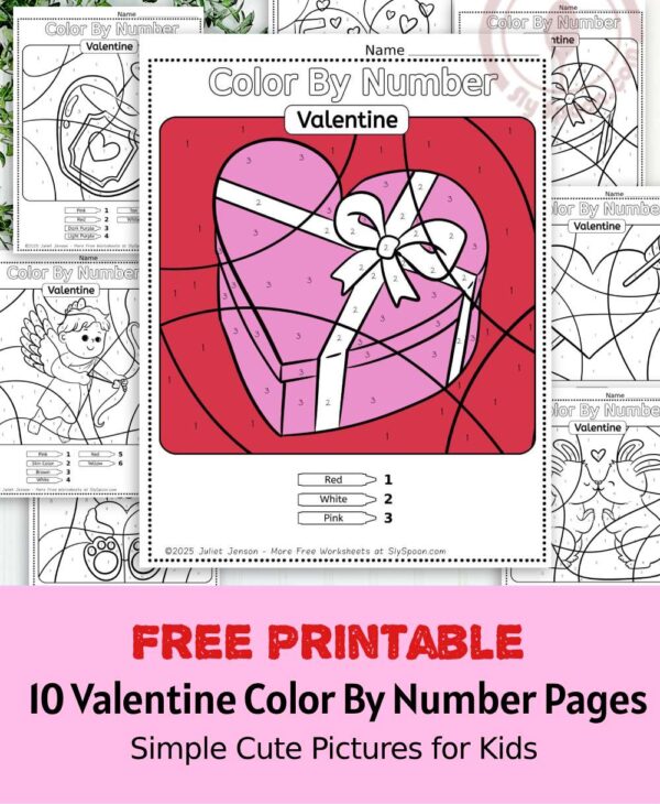 10 Free Printable Valentine Themed Color by Number Worksheets for Easy ...