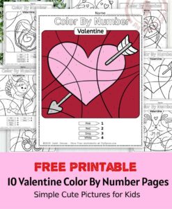 10 Free Printable Valentine Themed Color by Number Worksheets for Easy ...