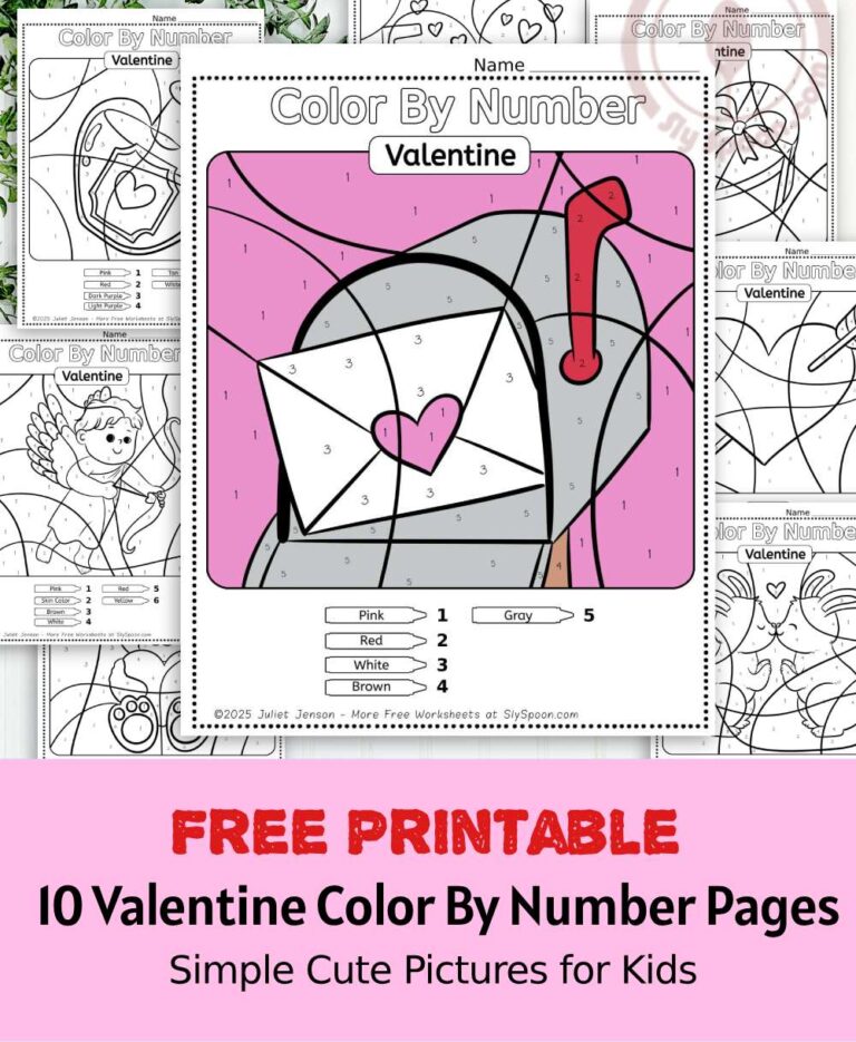 10 Free Printable Valentine Themed Color by Number Worksheets for Easy ...