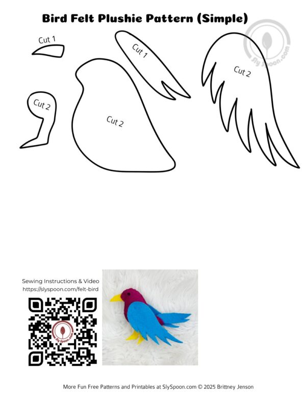 How to Hand Sew a Simple Felt Bird or Parrot Plushie - Free Printable ...
