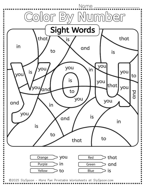 Free Printable “You” Sight Word Worksheets for Kindergarten & First ...