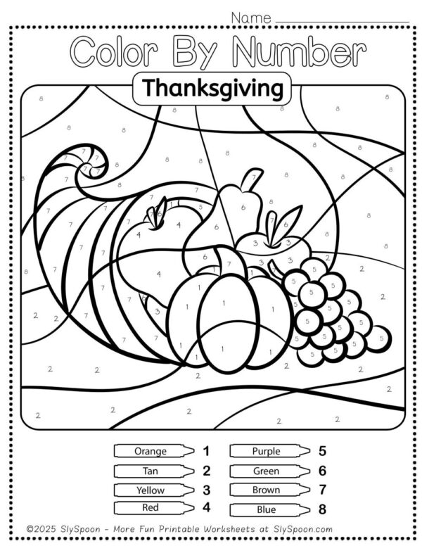 Free Printable Thanksgiving Color by Number Pages for Kids - Sly Spoon
