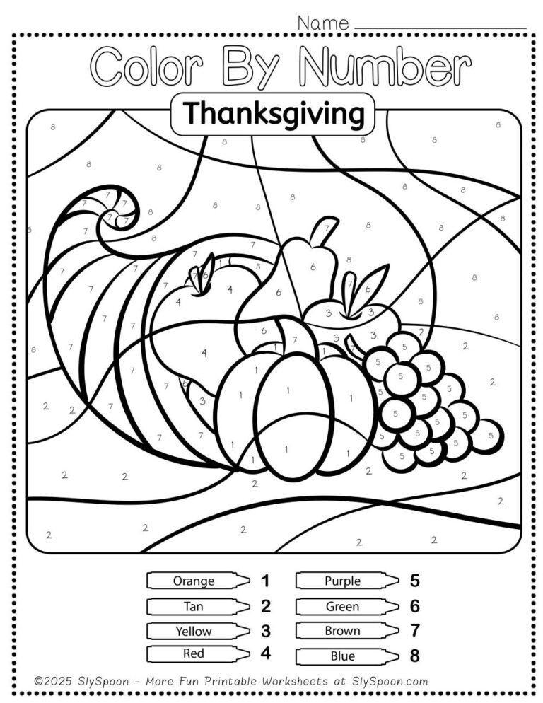 Free Printable Thanksgiving Color by Number Pages for Kids - Sly Spoon