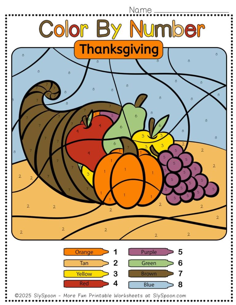 Free Printable Thanksgiving Color by Number Pages for Kids - Sly Spoon