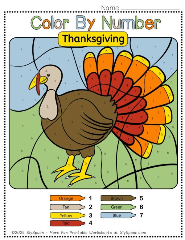 Free Printable Thanksgiving Color by Number Pages for Kids - Sly Spoon