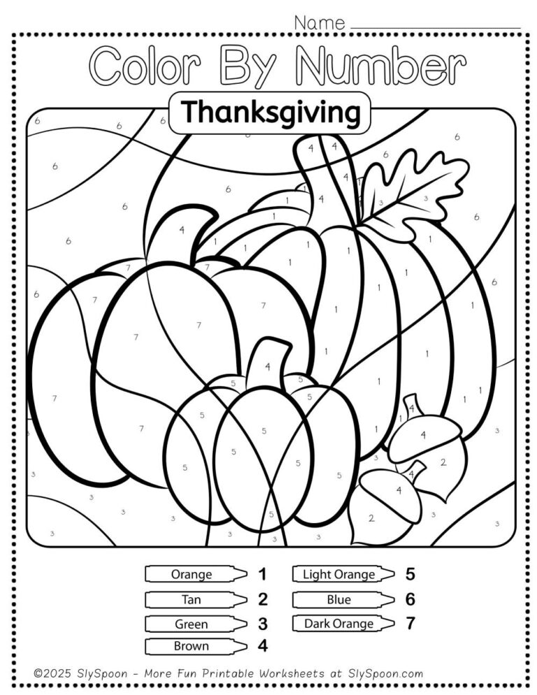 Free Printable Thanksgiving Color by Number Pages for Kids - Sly Spoon