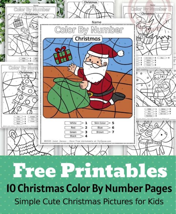 10 Free Printable Christmas Themed Color by Number Worksheets for Easy ...