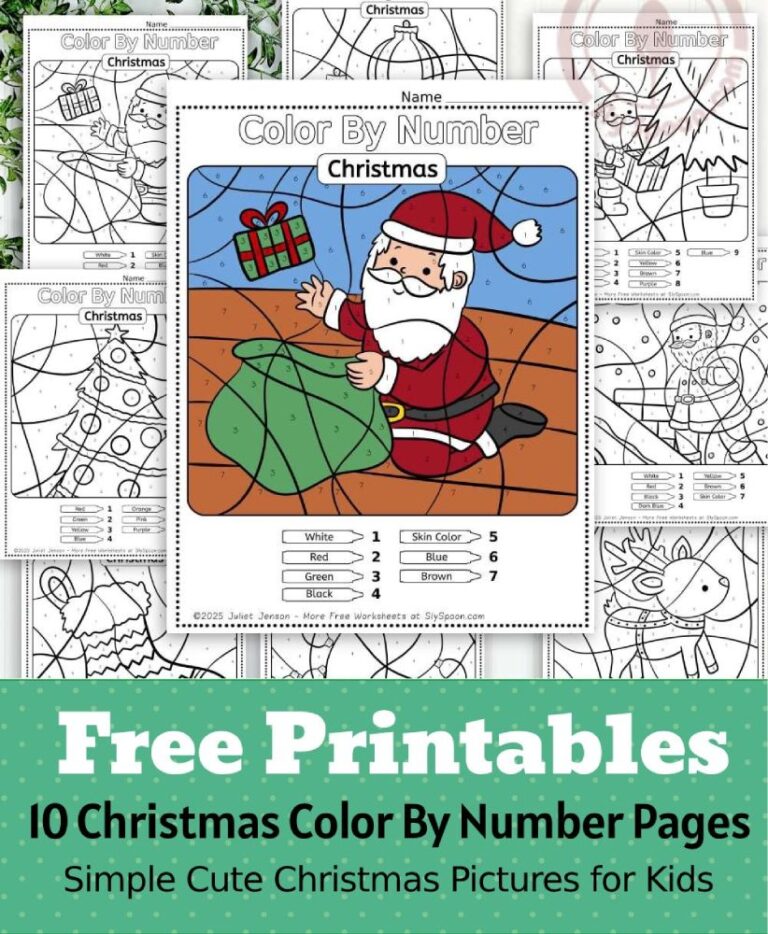 10 Free Printable Christmas Themed Color by Number Worksheets for Easy ...