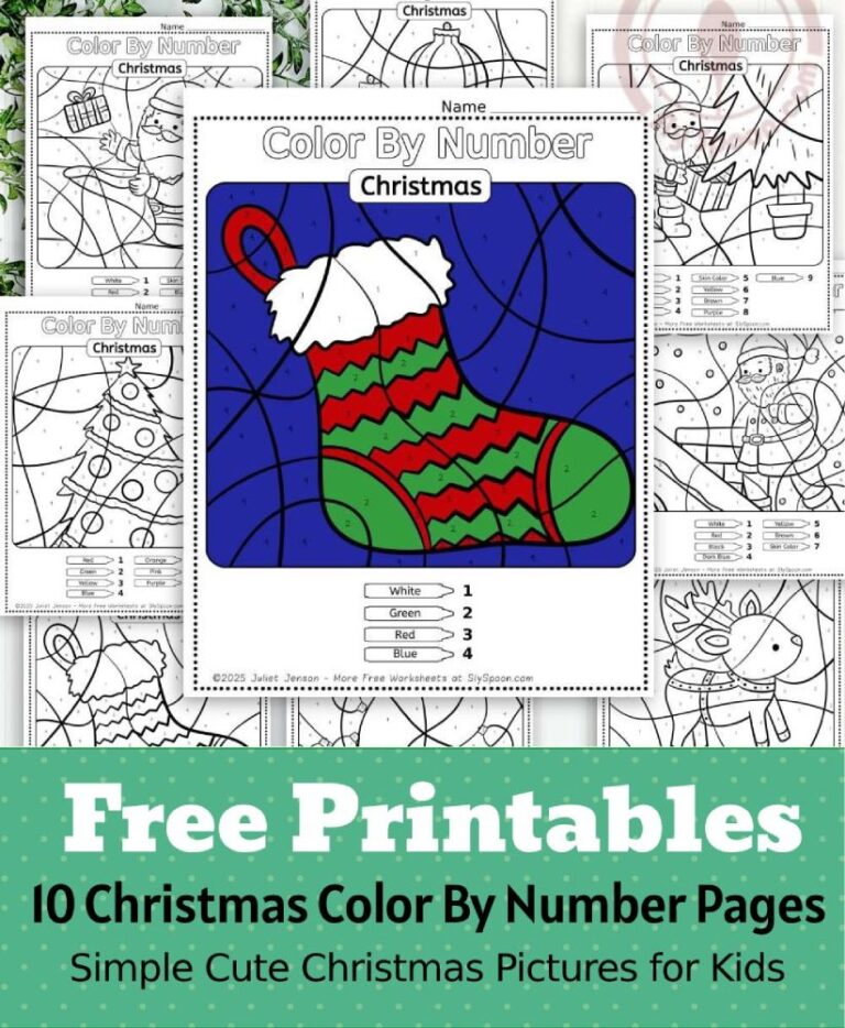 10 Free Printable Christmas Themed Color by Number Worksheets for Easy ...