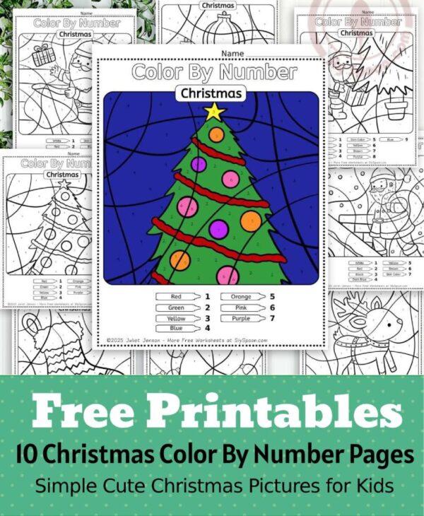 10 Free Printable Christmas Themed Color by Number Worksheets for Easy ...