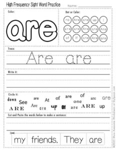 Free Printable “Are” Sight Word Worksheets for Kindergarten & First ...