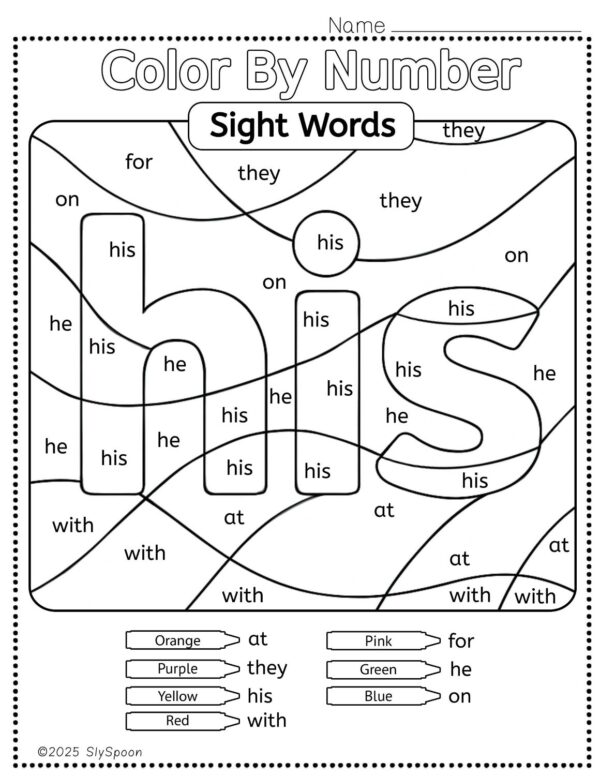 Free Printable “His” Sight Word Worksheets for Kindergarten & First ...