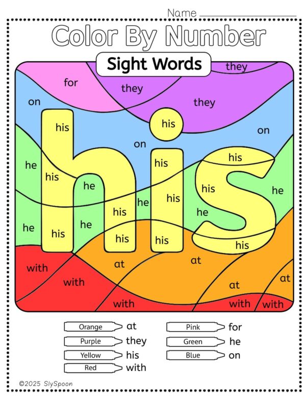 Free Printable “His” Sight Word Worksheets for Kindergarten & First ...