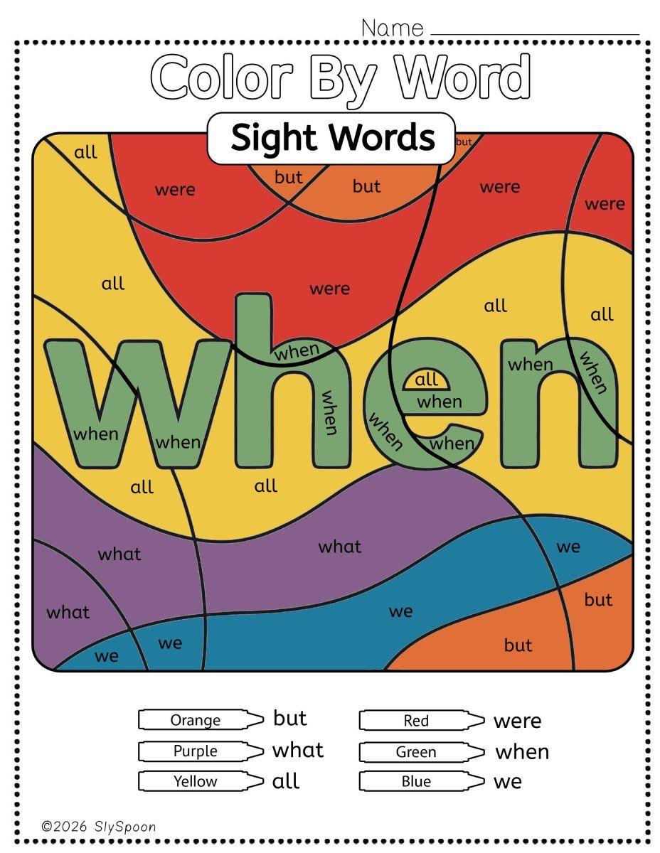 Free Printable “When” Sight Word Worksheets for Kindergarten & First ...
