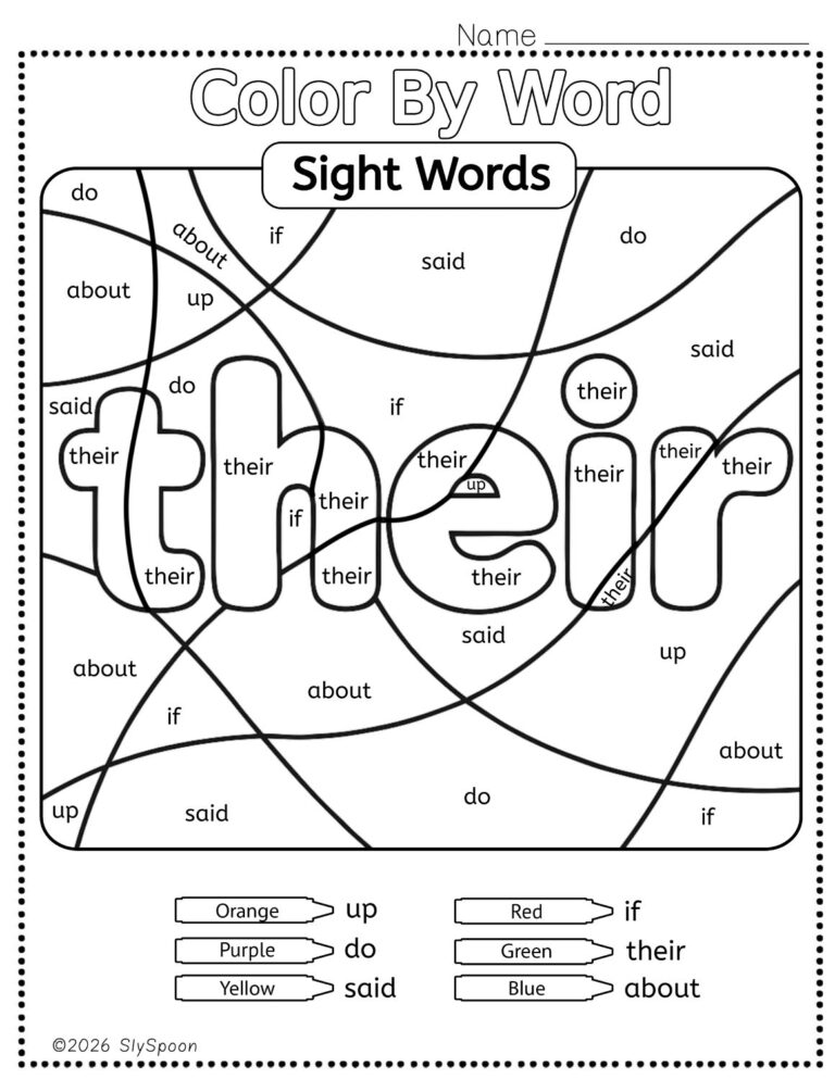 Free Printable “Their” Sight Word Worksheets for Kindergarten & First ...
