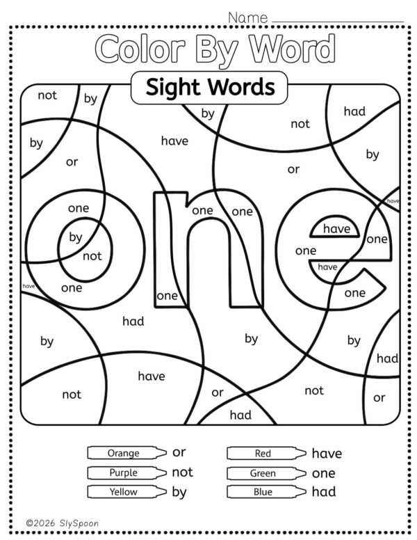 Free Printable “One” Sight Word Worksheets for Kindergarten & First ...