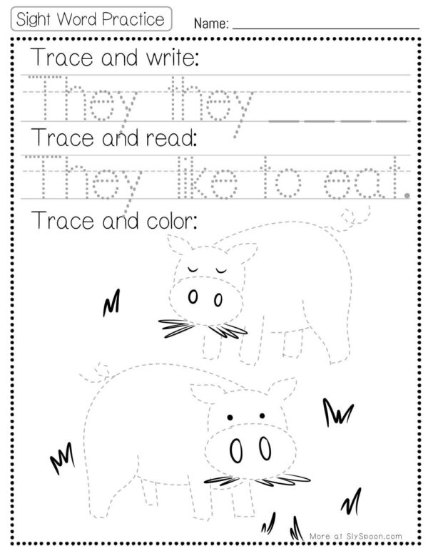 Free Printable “They” Sight Word Worksheets for Kindergarten & First ...