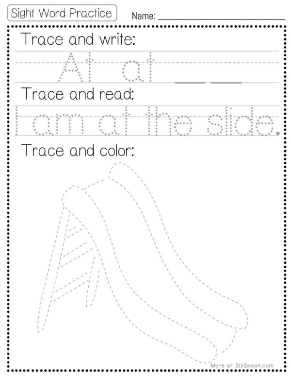 Free Printable “At” Sight Word Worksheets for Kindergarten & First ...