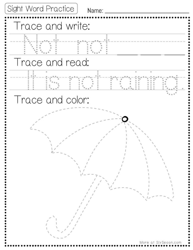 Free Printable “Not” Sight Word Worksheets for Kindergarten & First ...