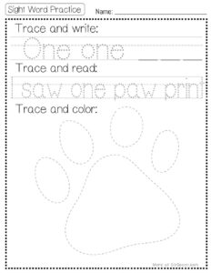 Free Printable “One” Sight Word Worksheets for Kindergarten & First ...