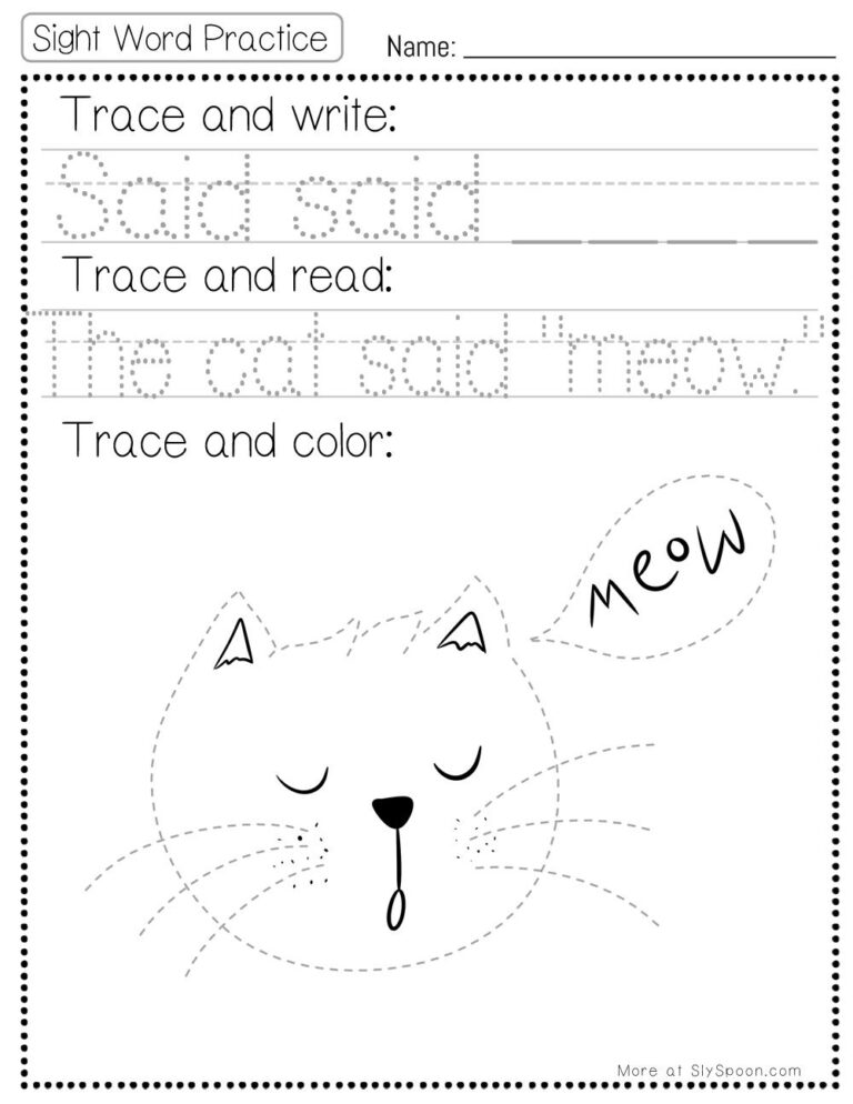 Free Printable “Said” Sight Word Worksheets for Kindergarten & First ...