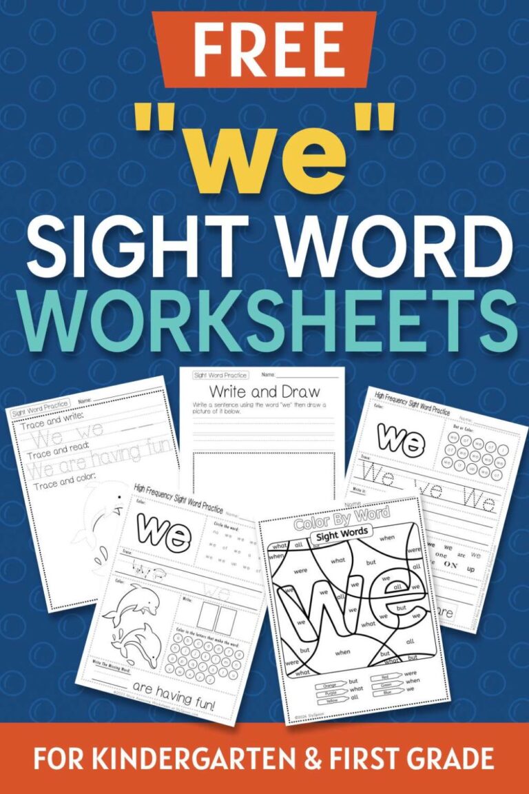 Free Printable “We” Sight Word Worksheets for Kindergarten & First ...