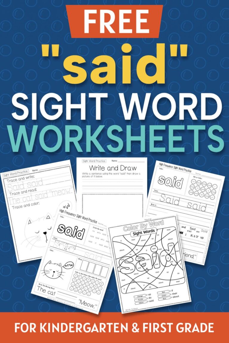 Free Printable “Said” Sight Word Worksheets for Kindergarten & First ...