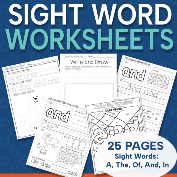Sight Word Activity Pack – Volume 1 (A, The, Of, And, In) | 25 ...