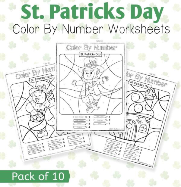 St. Patrick’s Day Color by Number Worksheets (10 Pages) - Sly Spoon