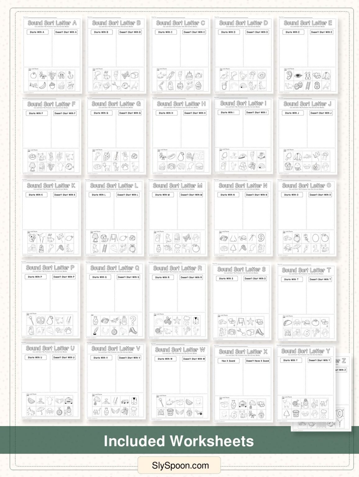Sound Sort Cut and Paste Worksheets A–Z | Beginning Sounds Practice for ...