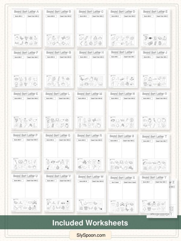Sound Sort Cut and Paste Worksheets A–Z | Beginning Sounds Practice for ...